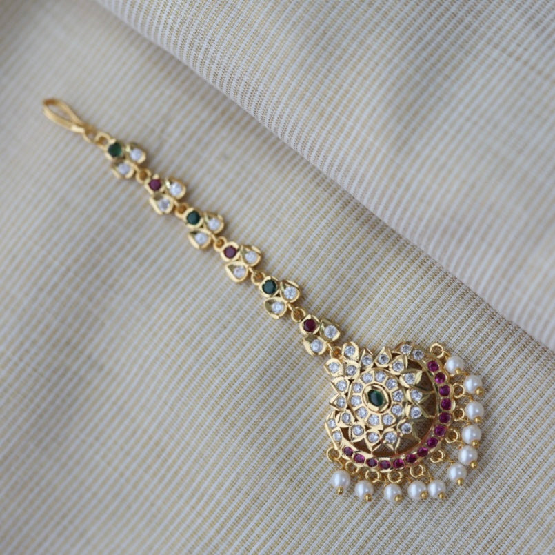 Heritage gold plated multi stone tikka TH389 — vrddhi fashion jewellery