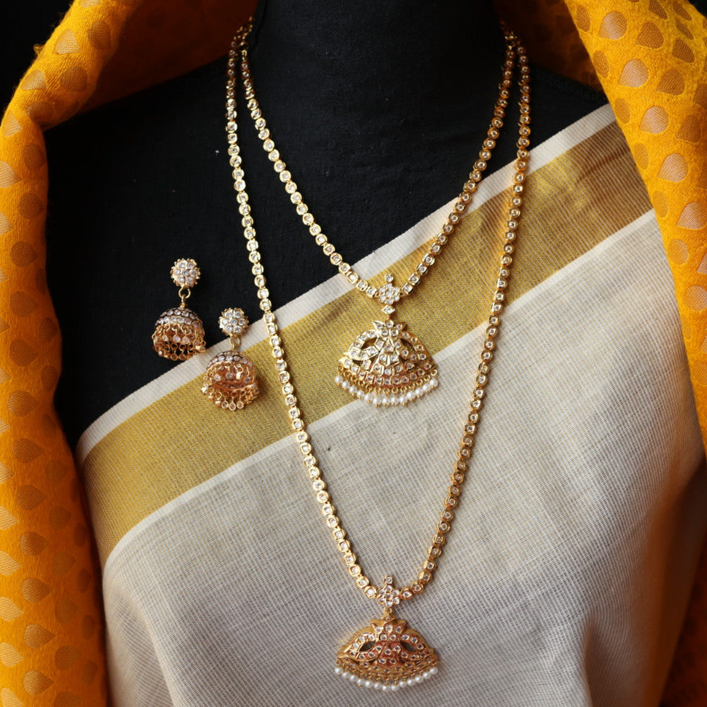 Heritage gold plated white stone padakam necklace set with earrings HP ...