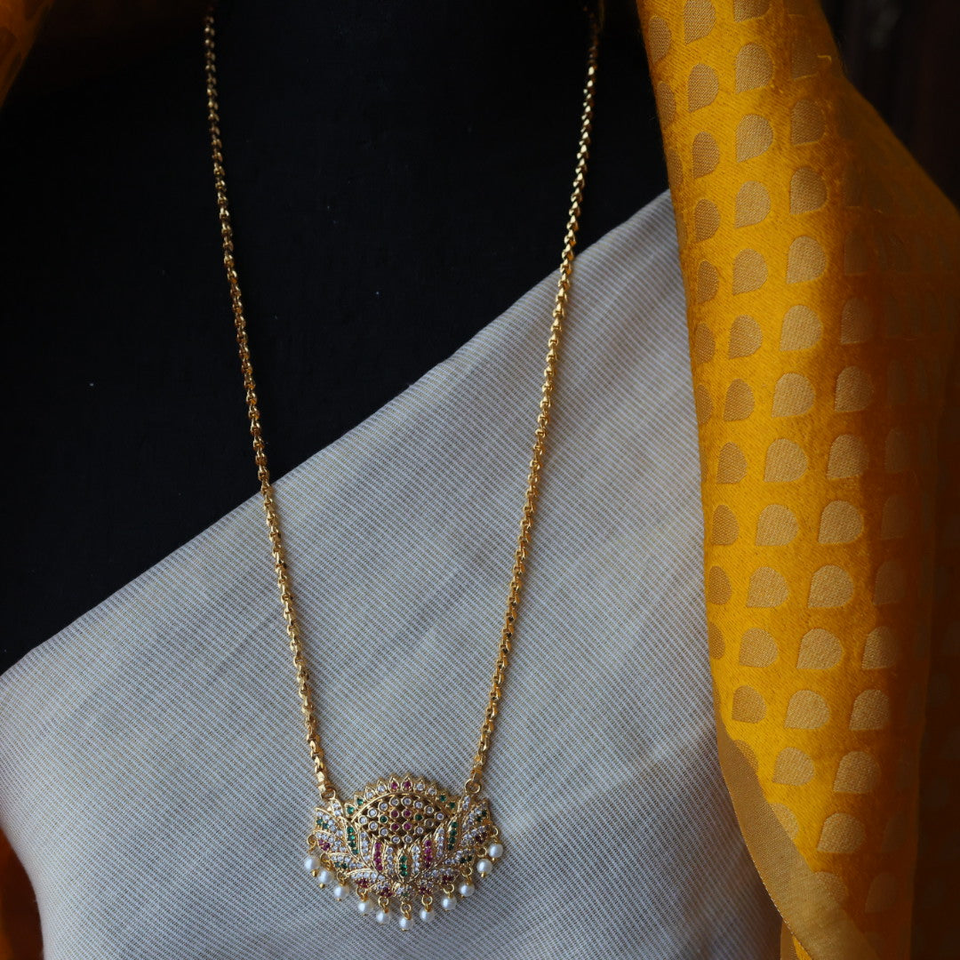 Heritage gold plated padakam long necklace HP524 — vrddhi fashion jewellery