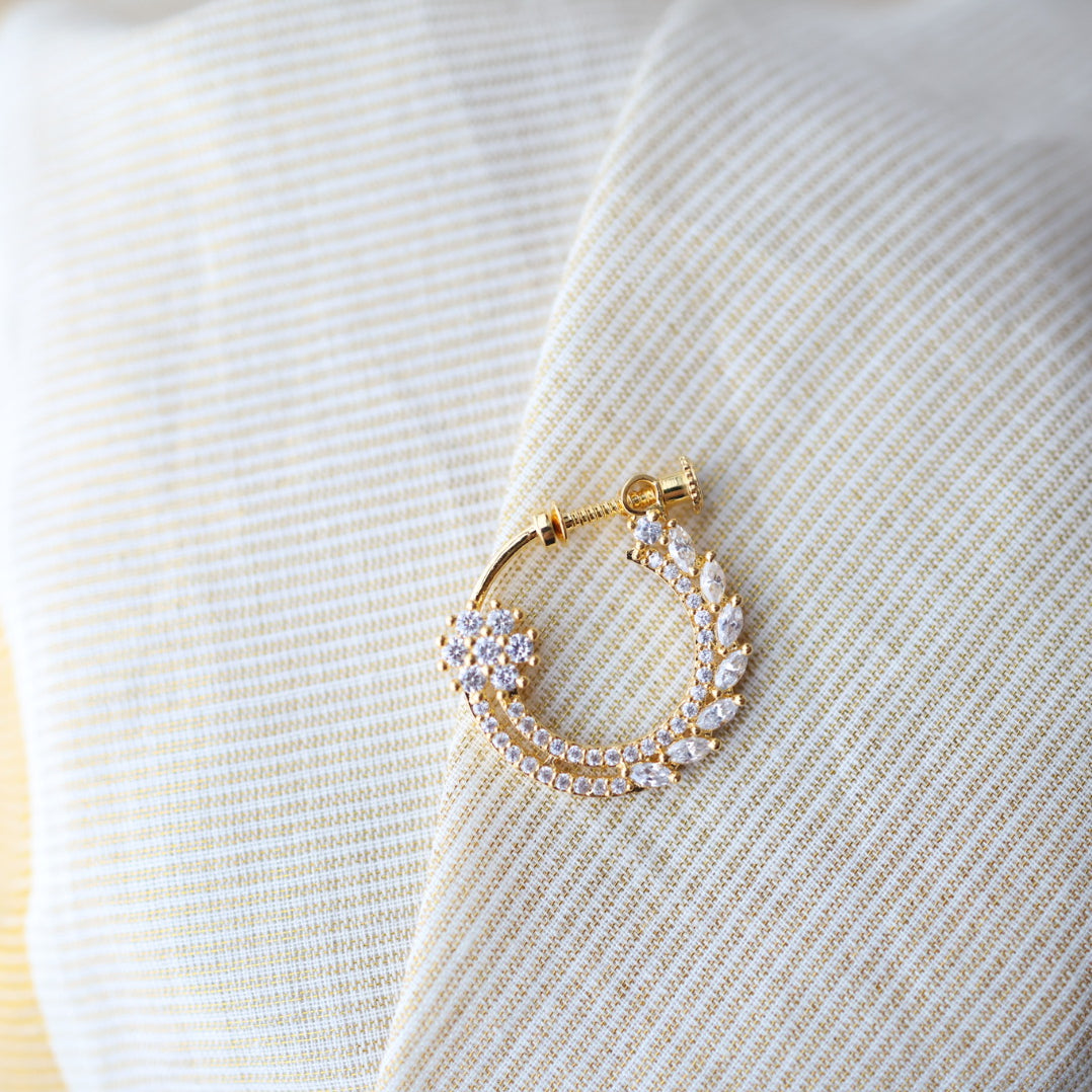 Heritage White Stone Gold-Plated Nose Ring | Traditional Indian Nath H — vrddhi fashion jewellery