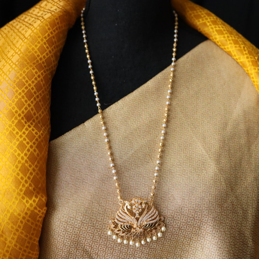 Heritage gold plated white stone medium size padakam long necklace 988 ...