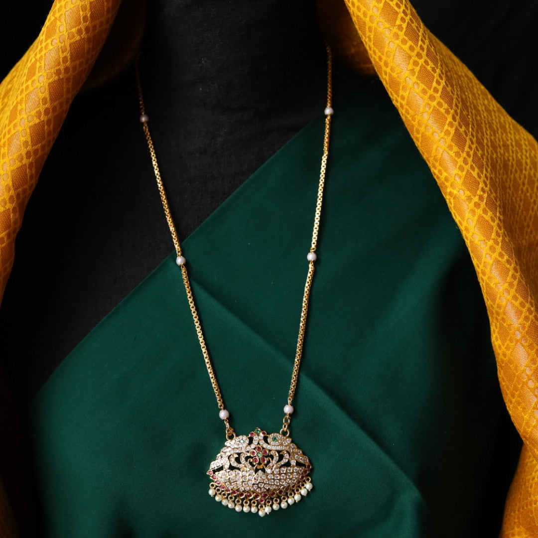 Heritage gold plated ruby white stone padakam chain 98902 — vrddhi ...