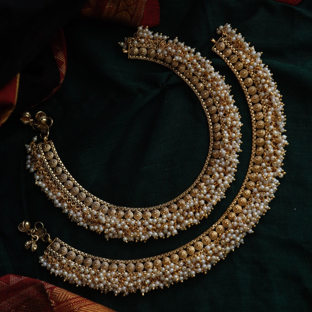 Antique gold and pearl traditional payal 44339544 — vrddhi fashion ...